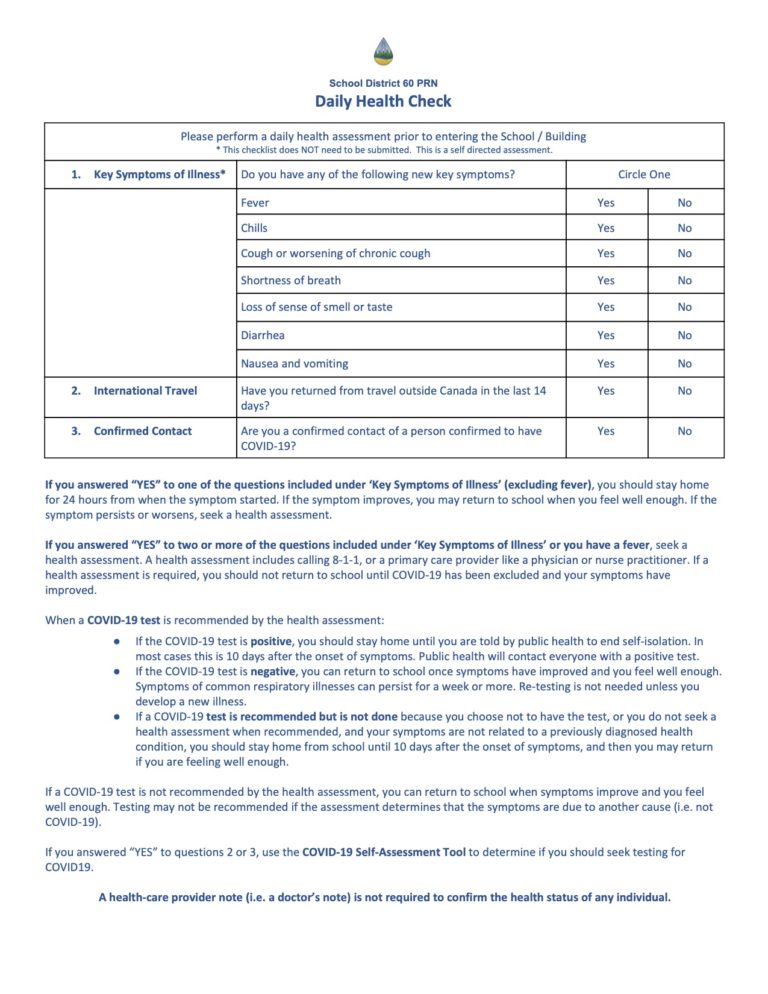 Daily Health Check - Revised - Anne Roberts Young Elementary